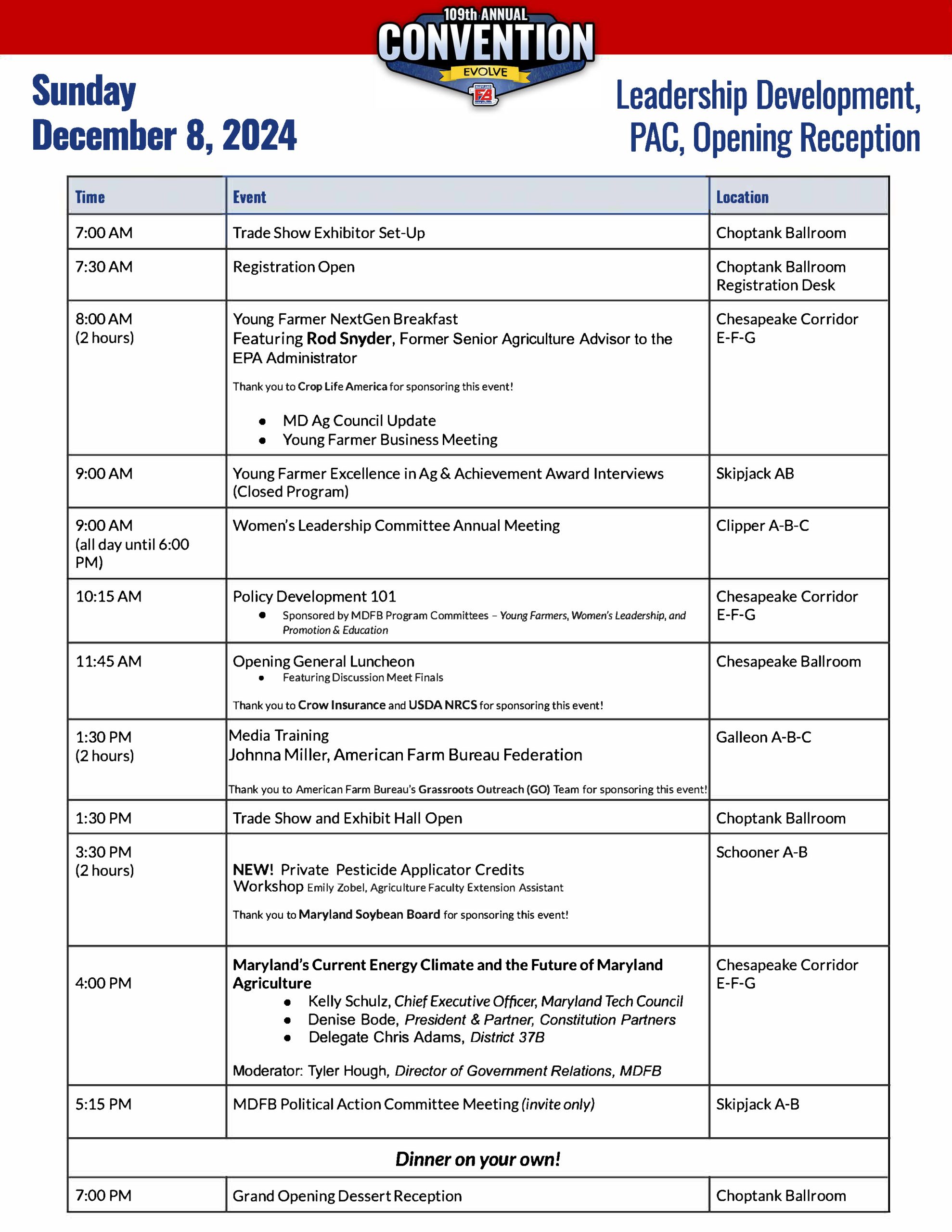 MDFB Annual Convention & Meeting of Delegates – Maryland Farm Bureau